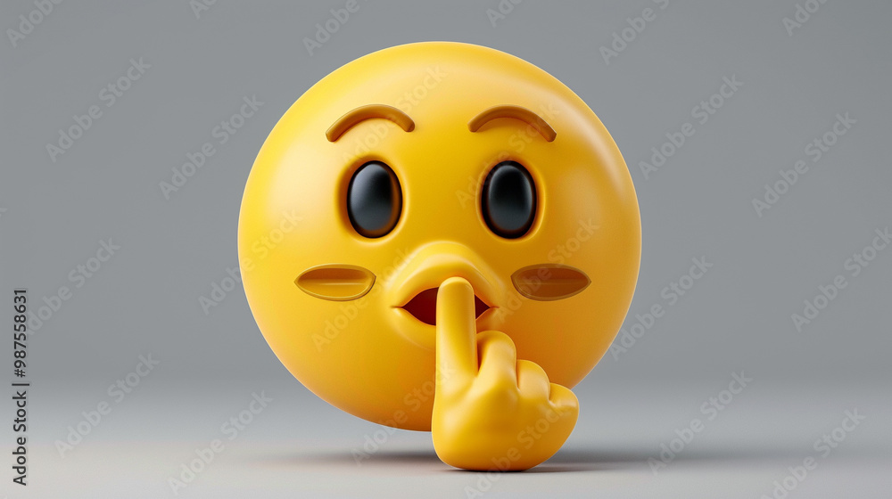 Shushing face emoji – yellow face with a finger over its lips, gentle "shhh" expression, neutral ...