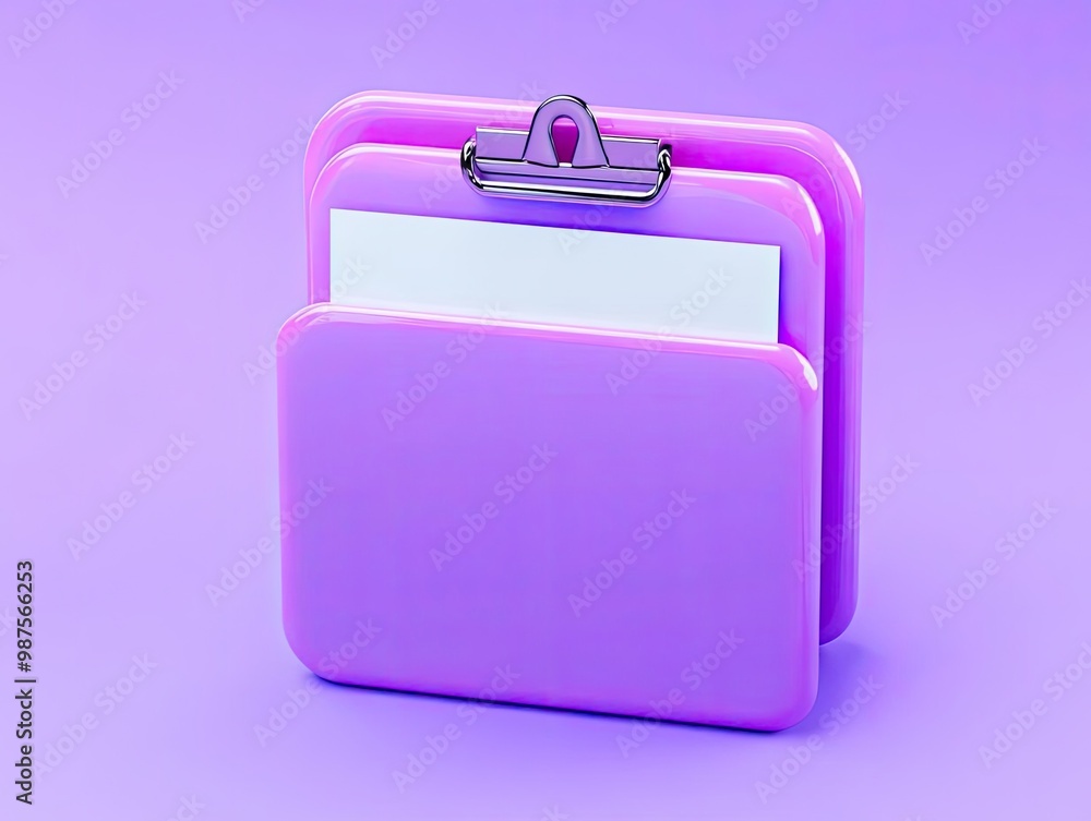 3d purple folder icon with blank document and paper clip Stock ...
