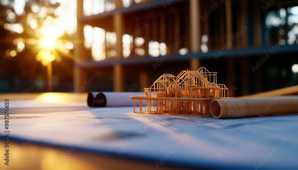 3D model of a construction project alongside a physical prototype ...