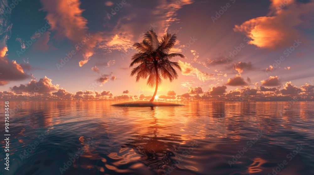 Serene tropical island at sunset vibrant hdri panorama with silhouetted ...
