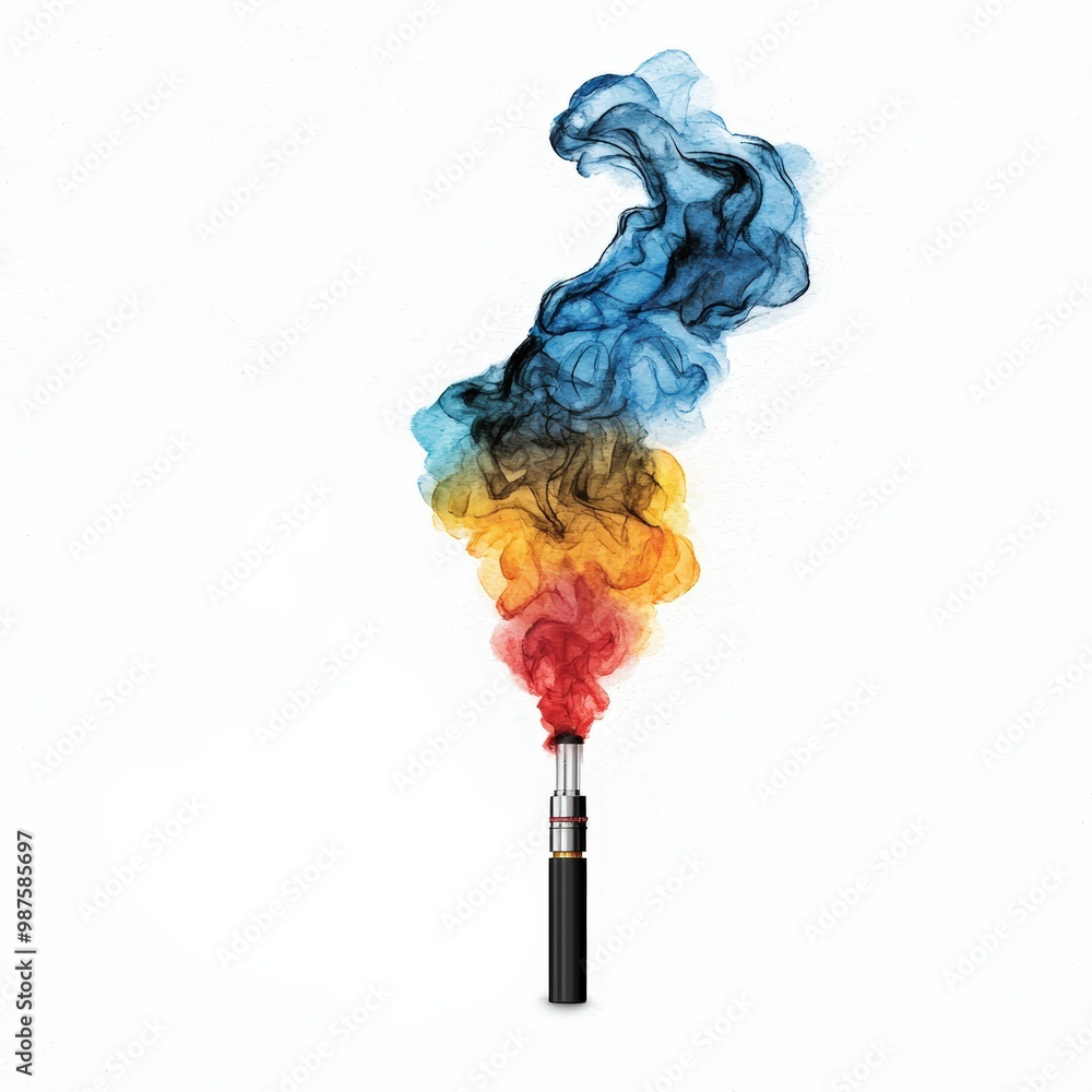 Colorful smoke rises from a modern vape device, creating a vibrant and ...