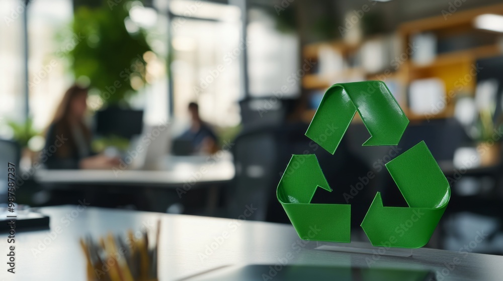 Green recycle symbol icon sign with professional environment background ...