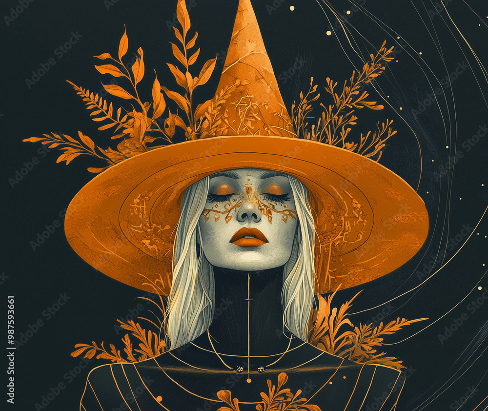 Beautiful psychadelic witch - halloween style - a skeleton witch with ...