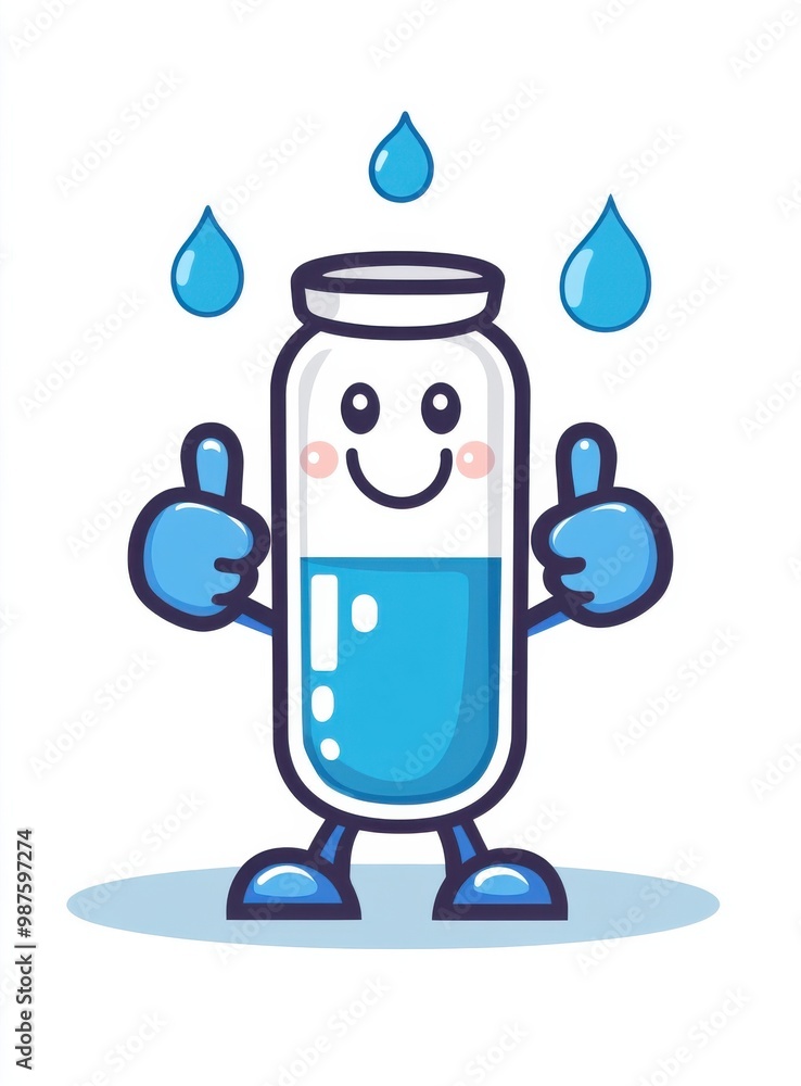 Smiling cartoon test tube character giving thumbs up surrounded by ...