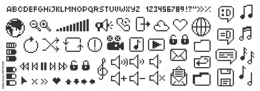 Set of music and video icons, elements of computer interface and ...