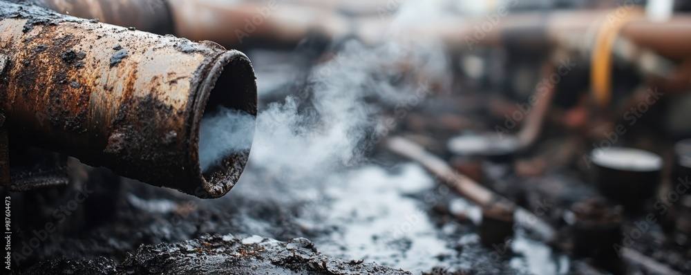 Close-up of a leaking gas pipe with visible gas emission creating a ...