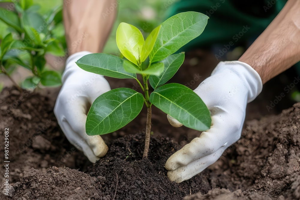 A team of employees planting trees in a community park, symbolizing ...