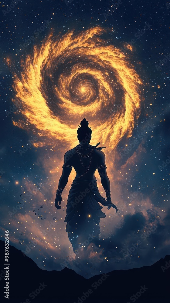 Vishnu in Vamana avatar, the dwarf form, expanding into a giant to ...