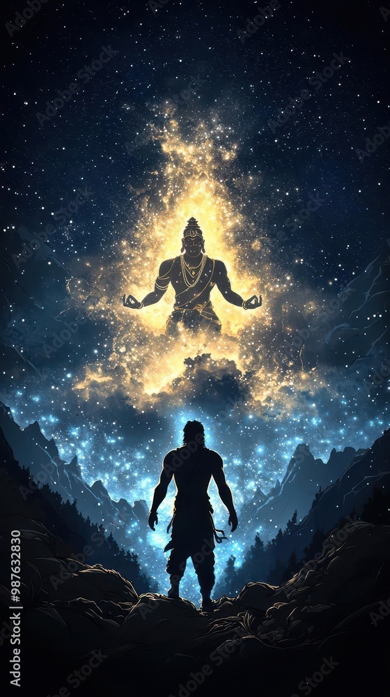 Vishnu in Vamana avatar, the dwarf form, expanding into a giant to ...