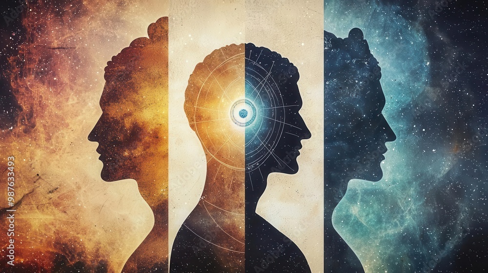 Vishnu s avatars in a grand mural, each surrounded by divine light and ...