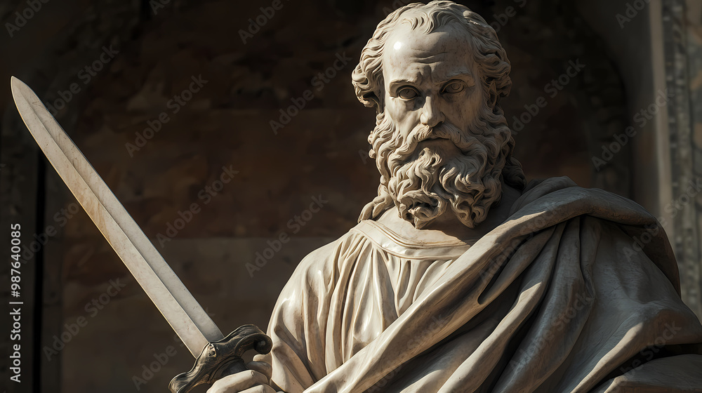 Renaissance sculpture of apostle paul with a sword. Renaissance Italy. Illustration Stock Photo ...