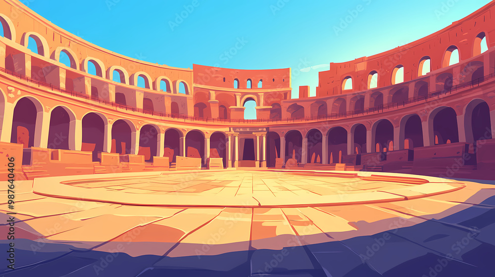 Roman arena for gladiators fighting. modern cartoon illustration of ...