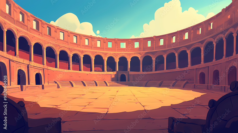Roman arena for gladiators fighting. modern cartoon illustration of ...