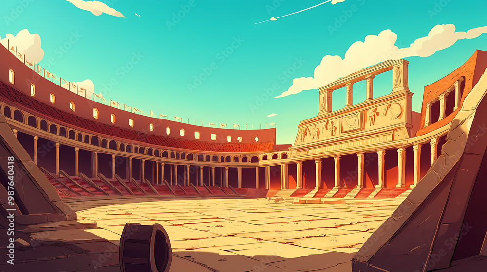 Roman arena for gladiators fighting. modern cartoon illustration of ...