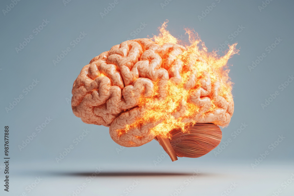 Stunning illustration of a human brain bursting with ideas, symbolizing ...
