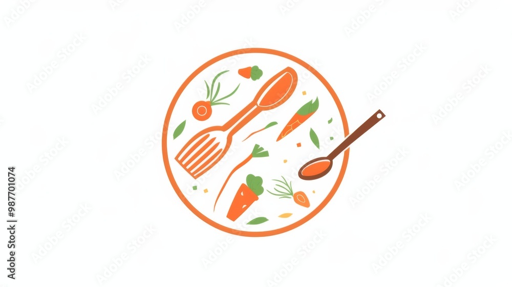 Logo design featuring vegetables, cooking utensils, and kitchen ...