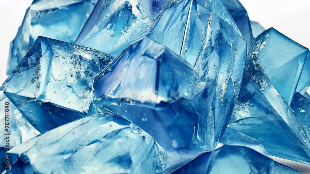 Blue ice cubes stacked artfully on a white background showcasing unique ...