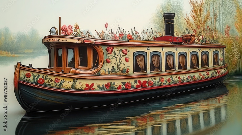 Hand-Painted Rose Floral Boat Model, Traditional hand painted tole ...