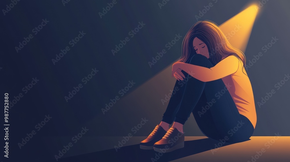 Expression cartoon illustration of a woman sitting because of stress ...