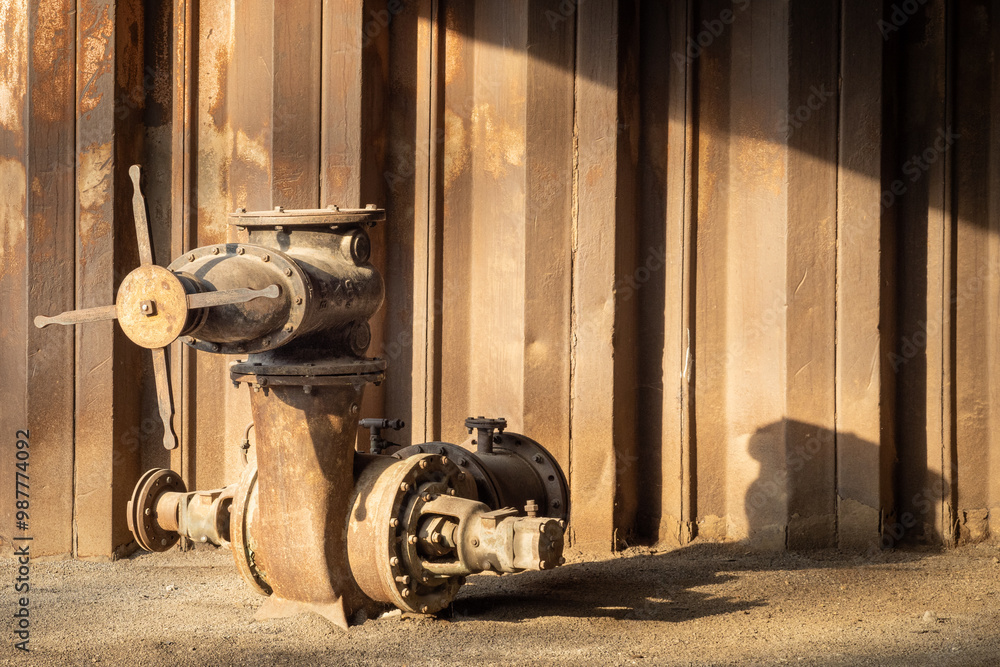 Old rusted machine at the abandoned coal and steel production plant in ...