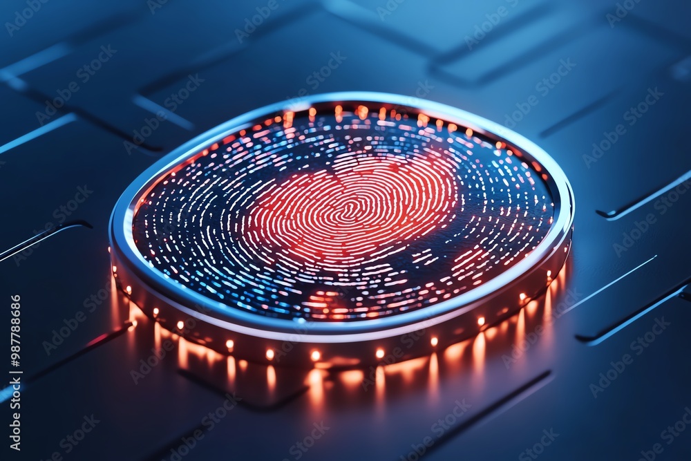 A digital fingerprint scanner, symbolizing biometric security ...