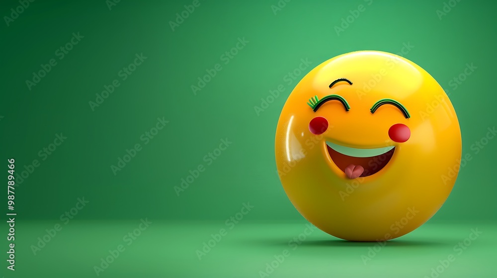 Solid green gradient with a winking red cheeked yellow emoji Stock ...