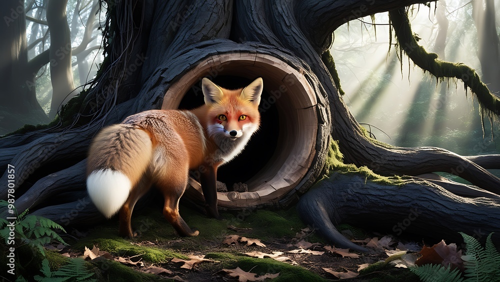 This intriguing photograph captures a moment of curiosity as a fox ...