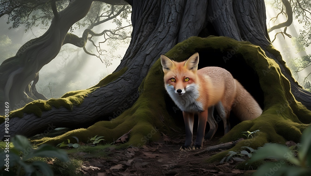 This intriguing photograph captures a moment of curiosity as a fox ...