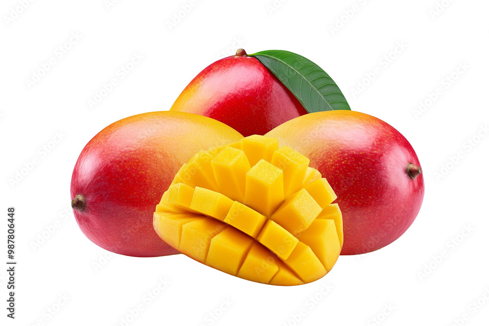 Mango Mangoes fruit, many angles and view side top front sliced halved ...