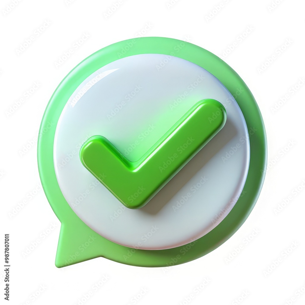 Green checkmark symbol in a speech bubble design indicating approval ...