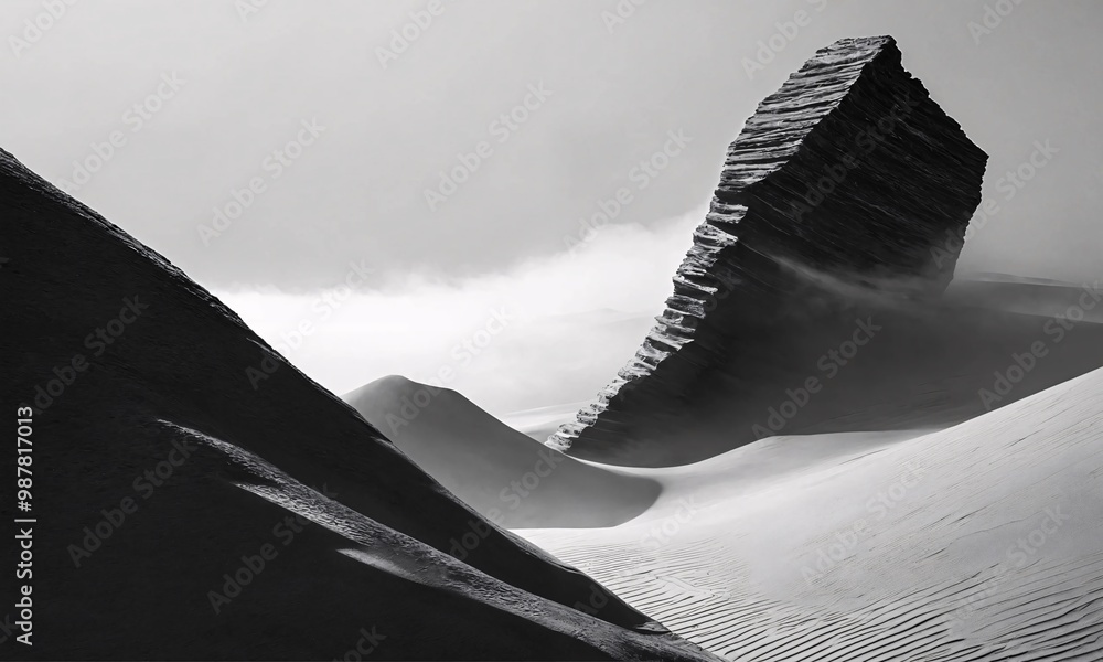 Desert Monolith: The sands of time swirl around a solitary rock ...