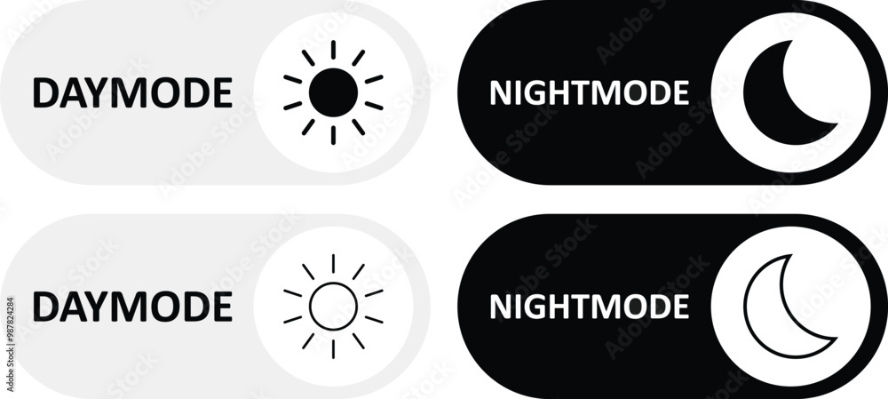 Day and night toggle switch icons set. Collection of on off. Sun and ...