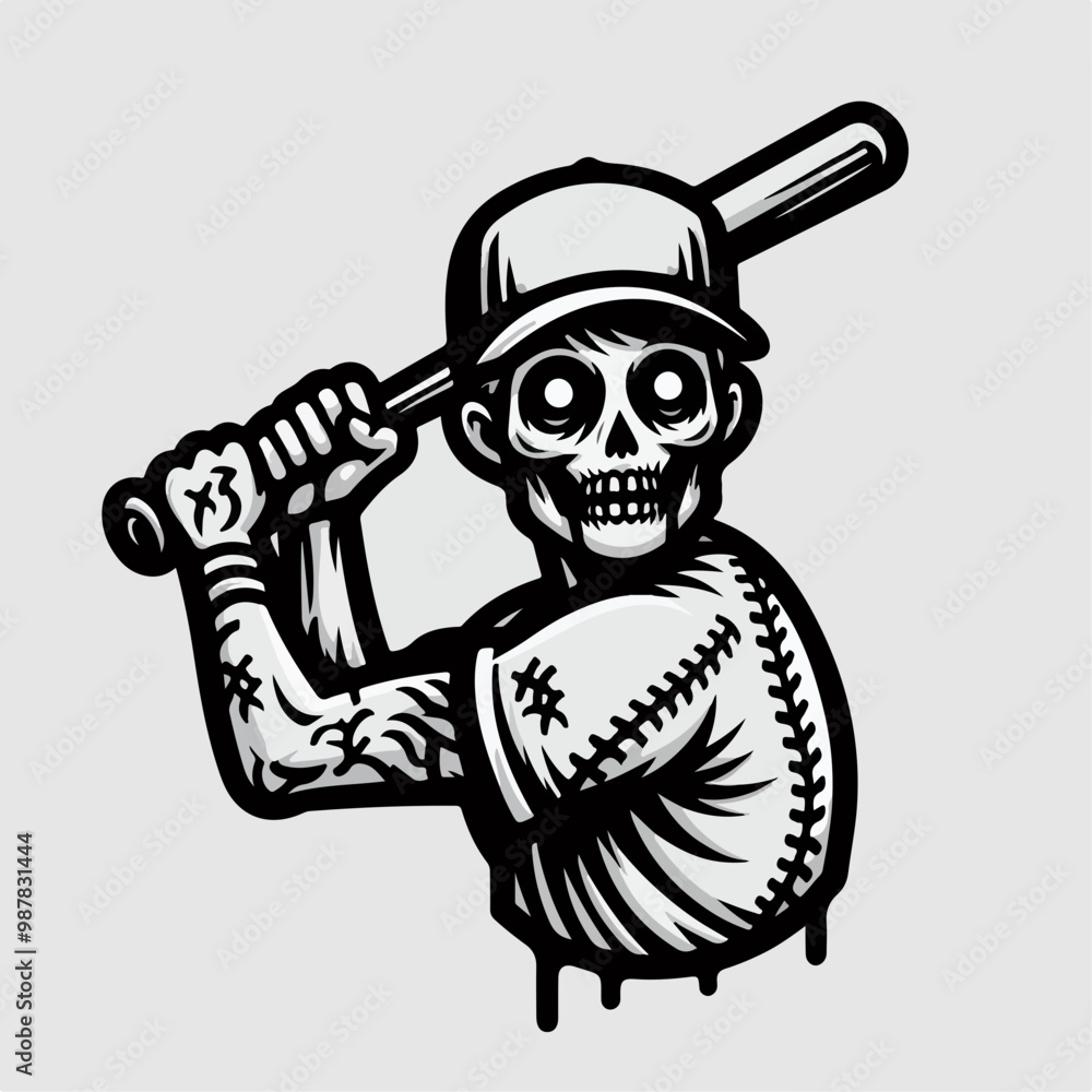 zombie hitting baseball illustration icon logo tattoo sticker Stock ...