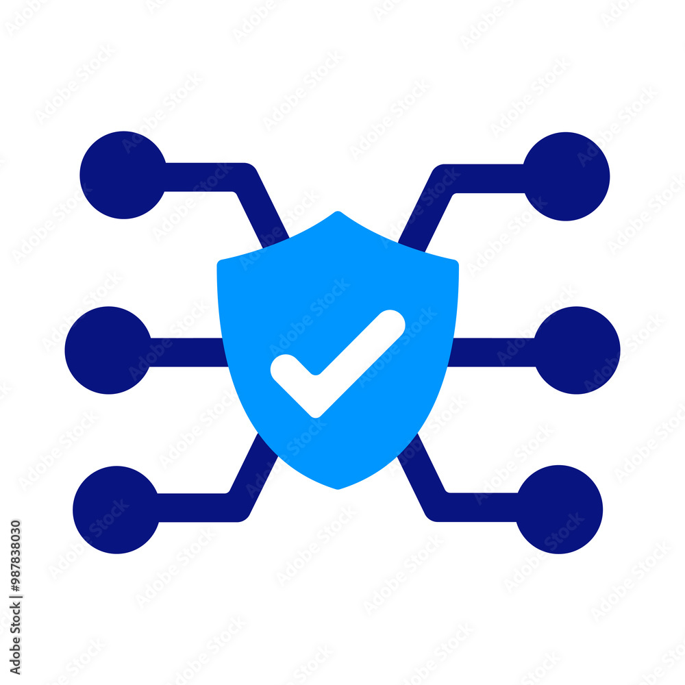 Shield with connected nodes, check mark in blue, symbolizing data ...