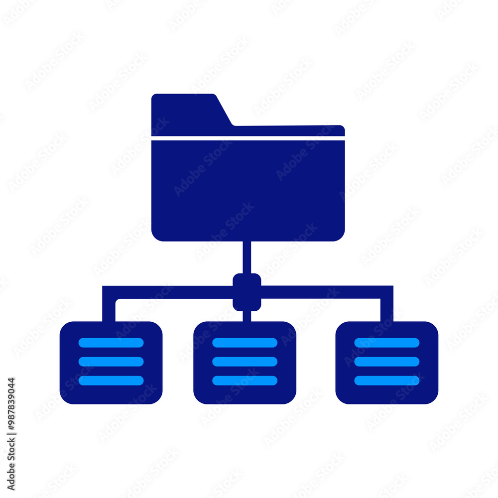 Blue folder with three linked file nodes below, representing a ...