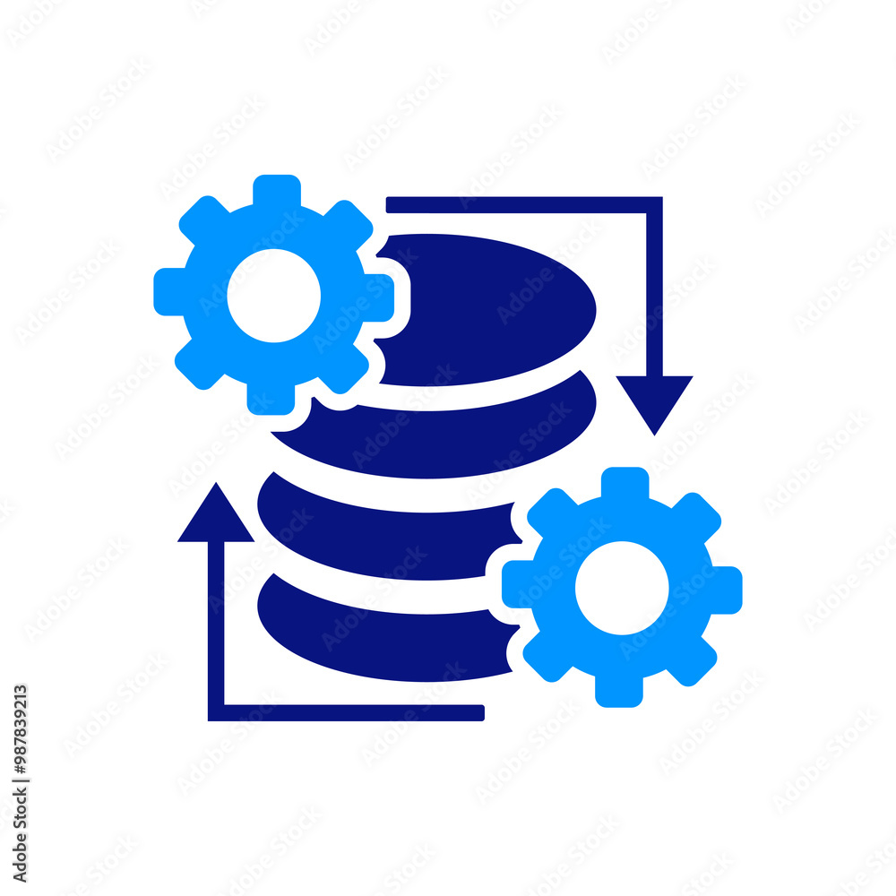 Gears rotating around a stack of servers, representing data processing ...
