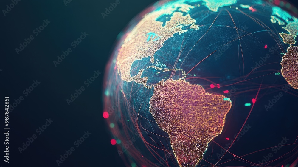 Globalization concept with a globe and transportation routes between ...
