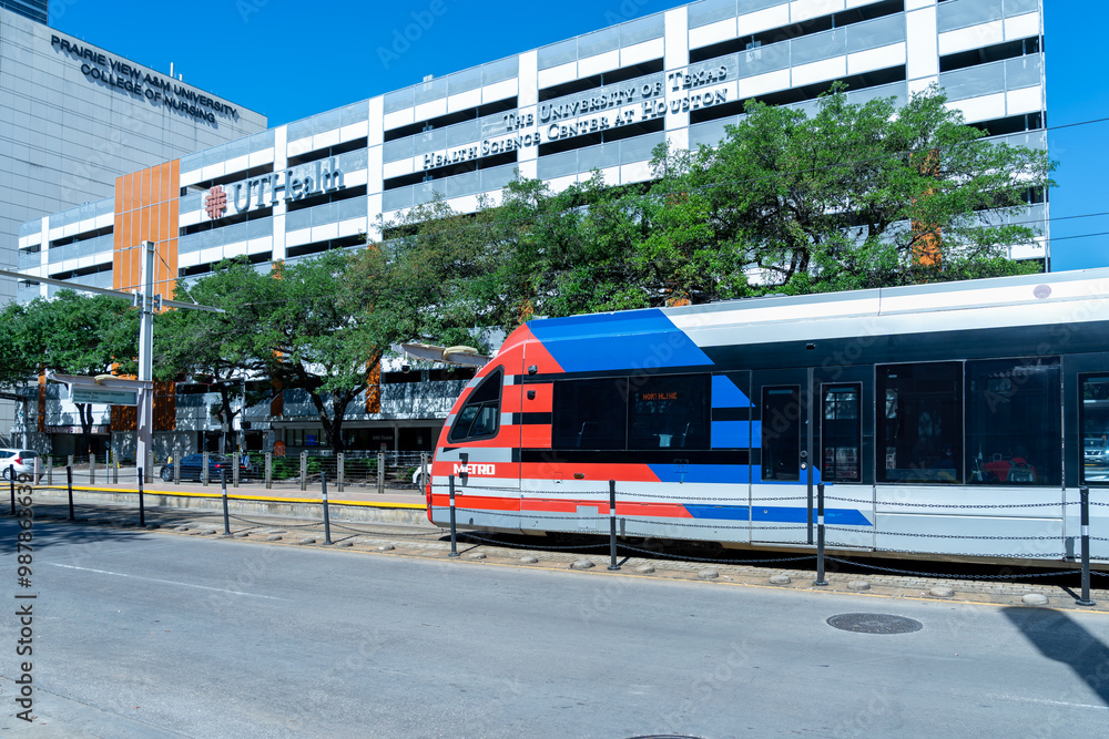 Houston, Texas, USA - April 11, 2024: A Red Line light rail car in ...