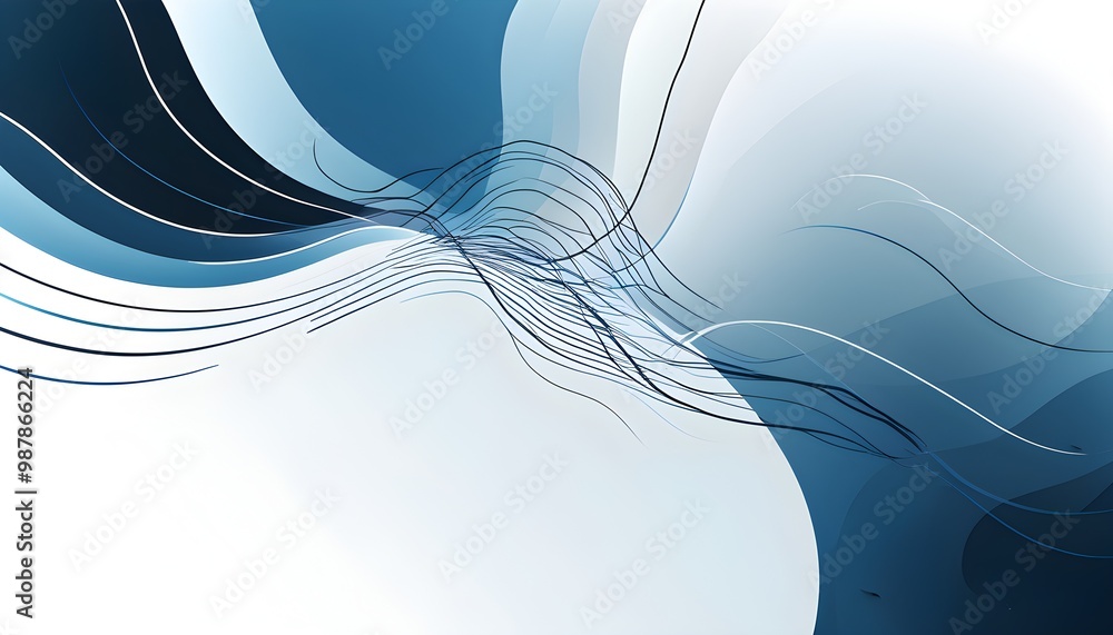 Elegant minimal blue and white design featuring flowing waves and lines ...
