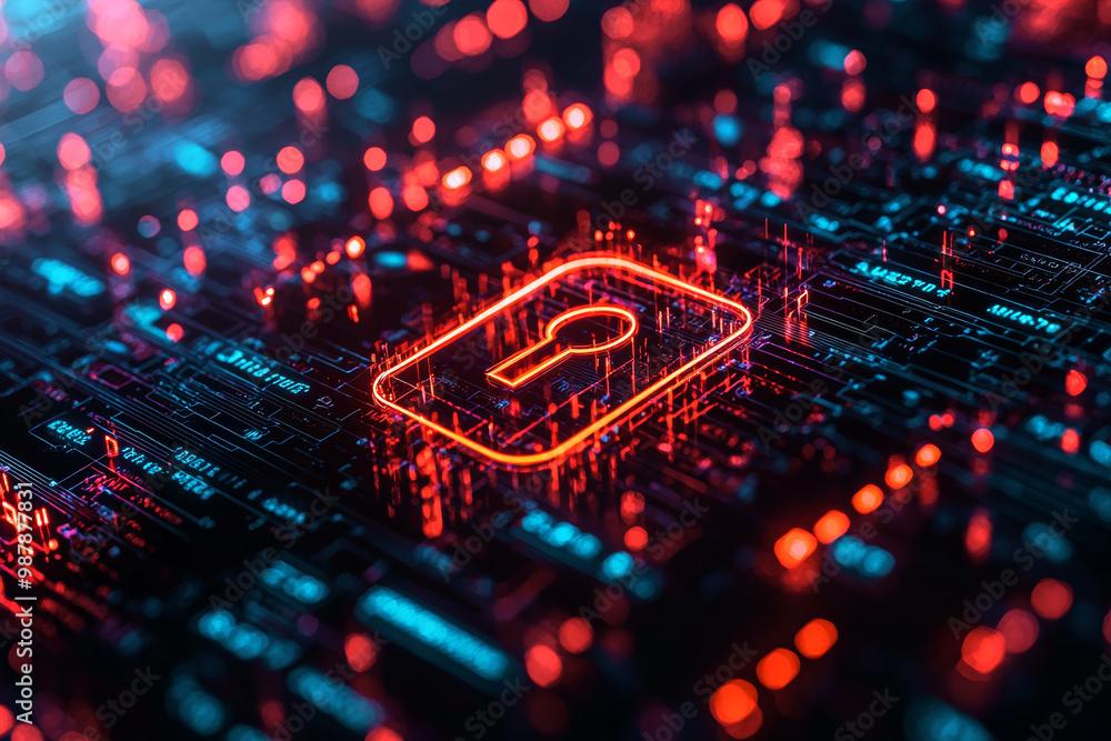Digital security is crucial in todays world, represented by glowing padlock symbol amidst ...