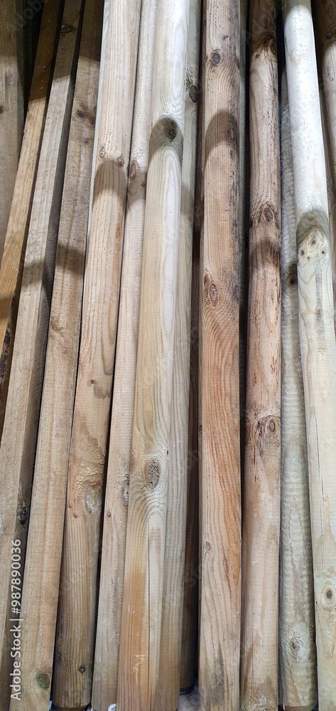 Wooden thin boards close-up in a hardware store. Facade cut wooden ...