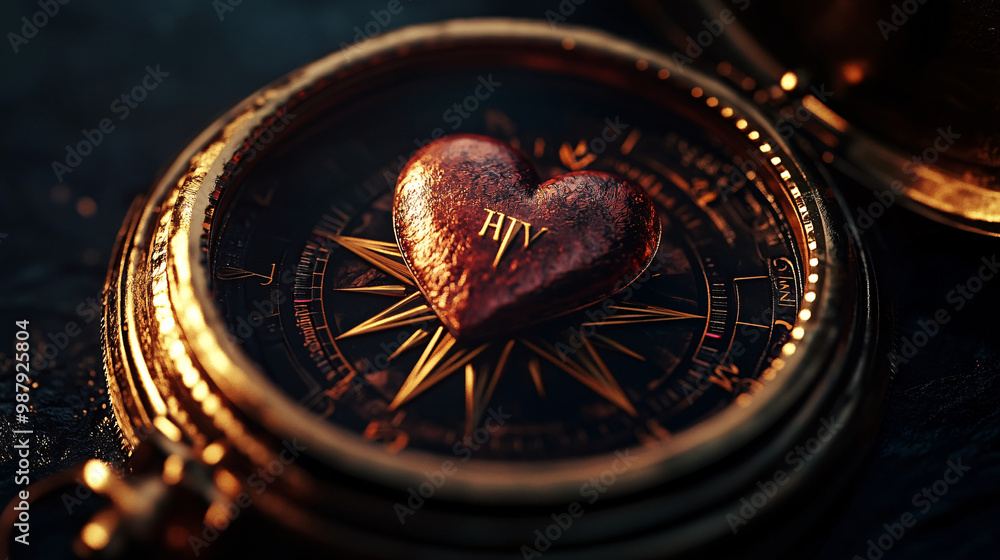 Heart. Human heart as a compass guiding through darkness. Dark ...
