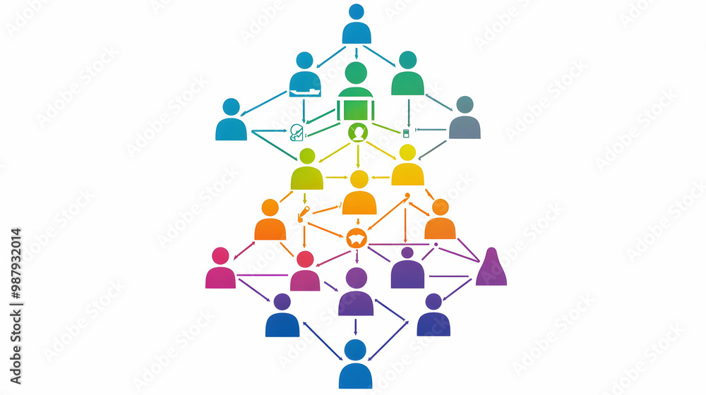 colorful organizational chart with people icons and connectors business ...