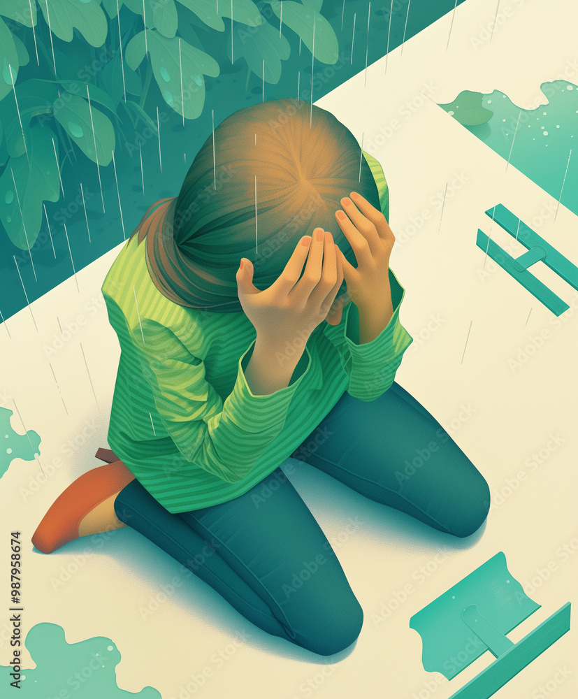 visualisation of overwhelming thoughts and pressure, person holding ...