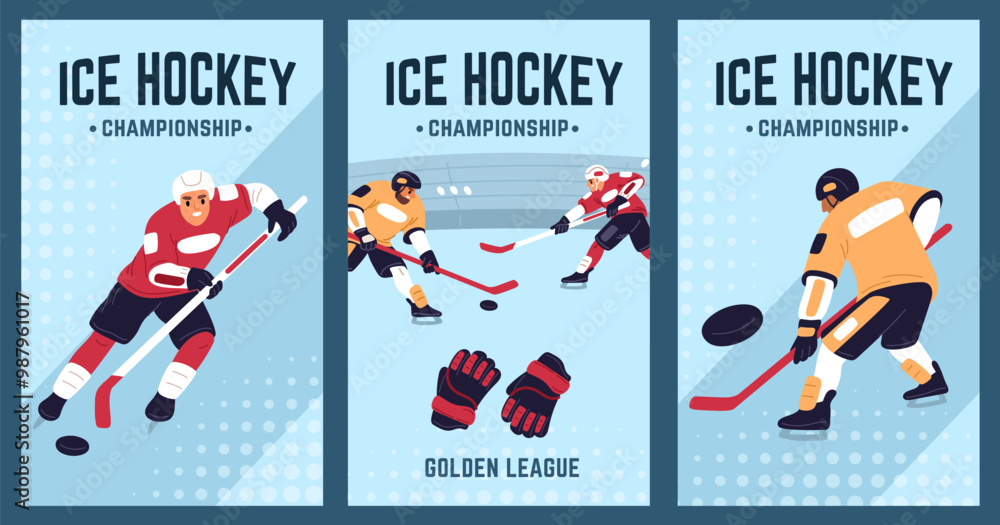 Ice hockey players cards. Sport games championship invitation ...