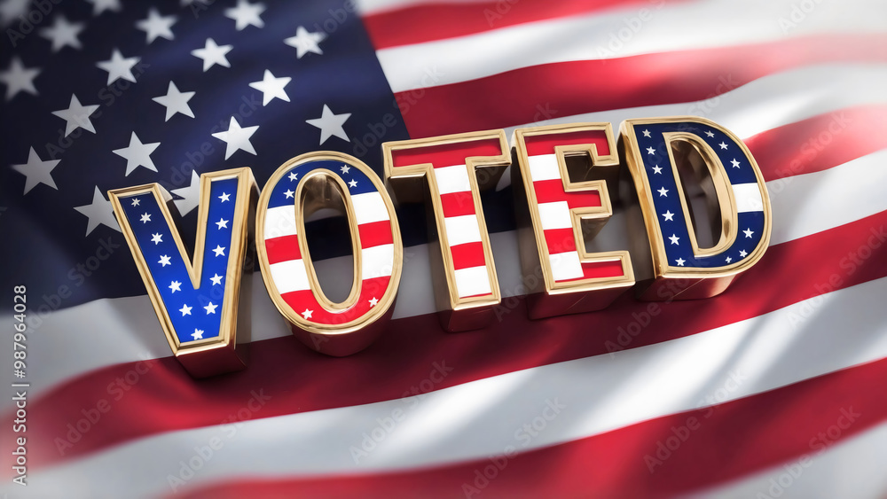 3D "Voted 2024" neon sign text with American flag pattern and golden ...