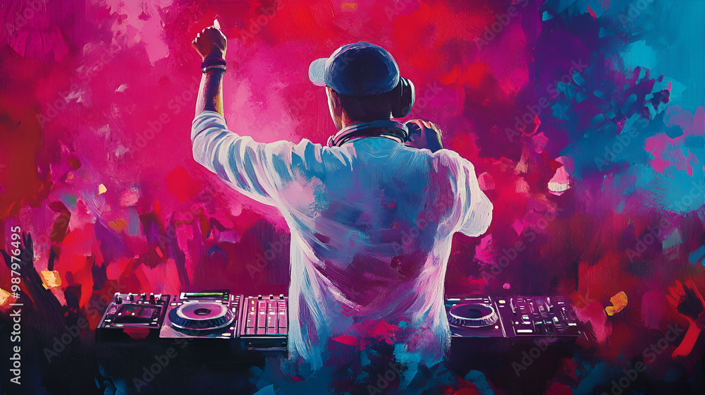 Artistic Style Painting of A DJ Hyping UP the Crowd DJ Station EDM ...