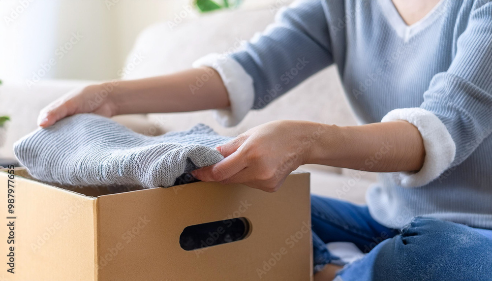 Recycling, Donation for poor, hand asian young woman, girl packing ...