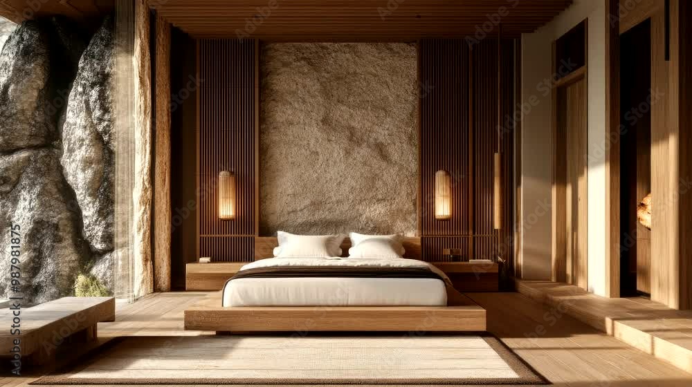 Luxury resort hotel bedroom interior design with a rewild feel ...