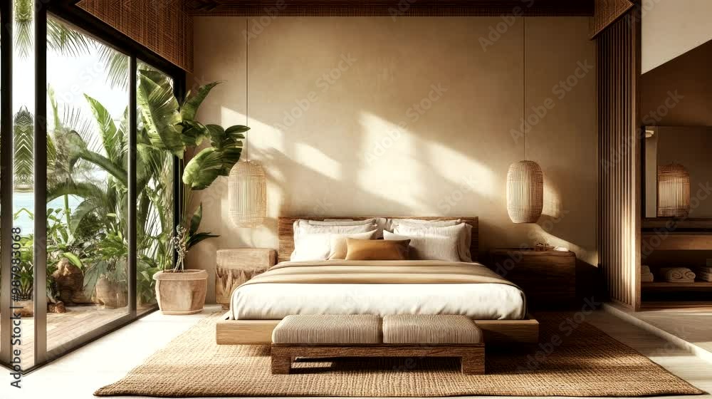 Luxury resort hotel bedroom interior design with a rewild feel ...